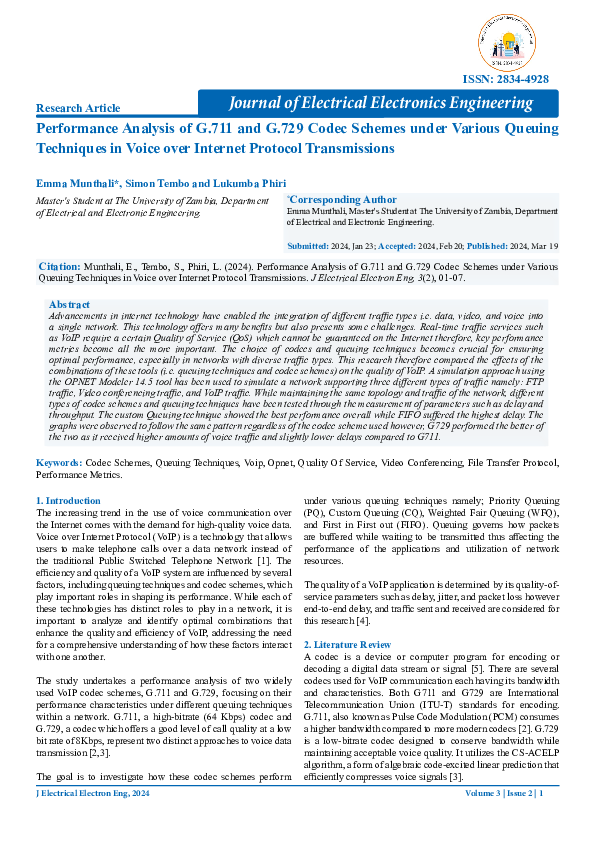 (PDF) Performance Analysis of G.711 and G.729 Codec Schemes under ...