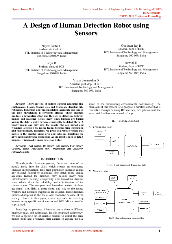 (PDF) A Design of Human Detection Robot using Sensors