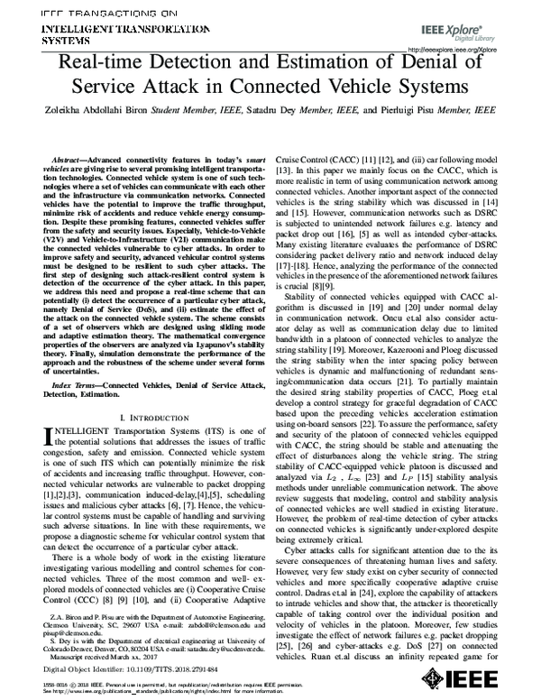 (PDF) Real-Time Detection and Estimation of Denial of Service Attack in Connected Vehicle Systems