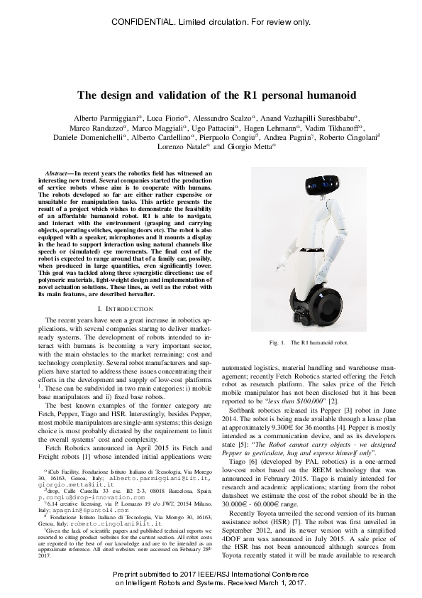 (PDF) The design and validation of the R1 personal humanoid