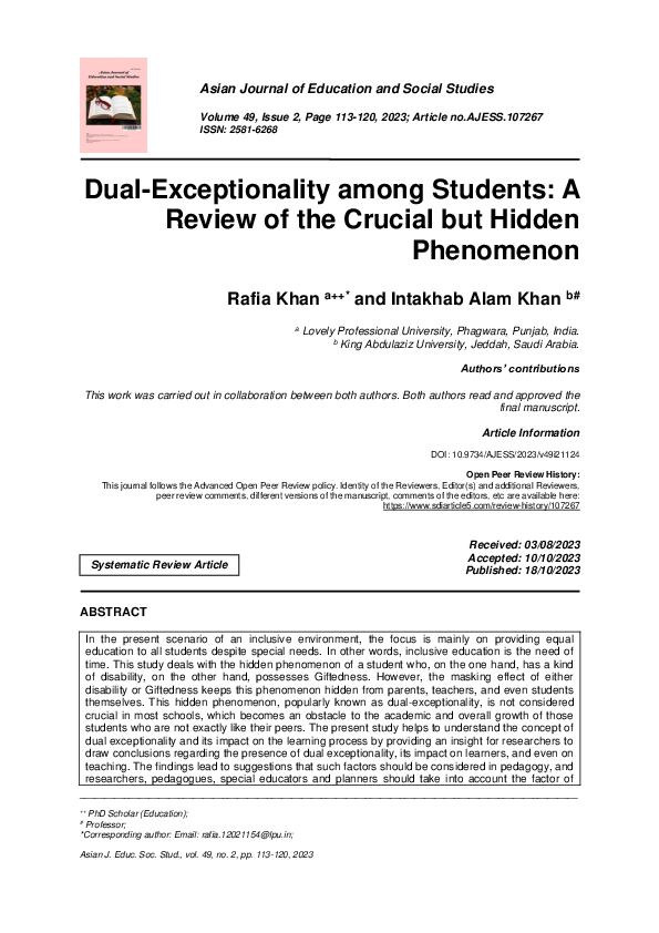 (PDF) Dual-Exceptionality among Students: A Review of the Crucial but ...