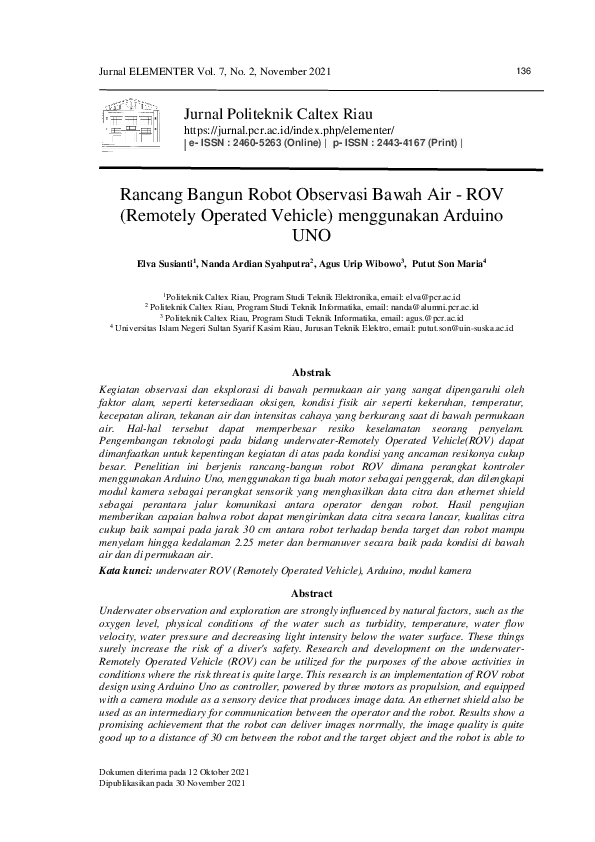 (PDF) Rancang Bangun Robot Observasi Bawah Air - ROV (Remotely Operated ...
