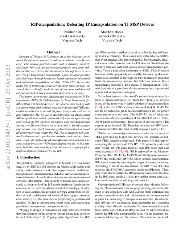 (PDF) RIPencapsulation: Defeating IP Encapsulation on TI MSP Devices