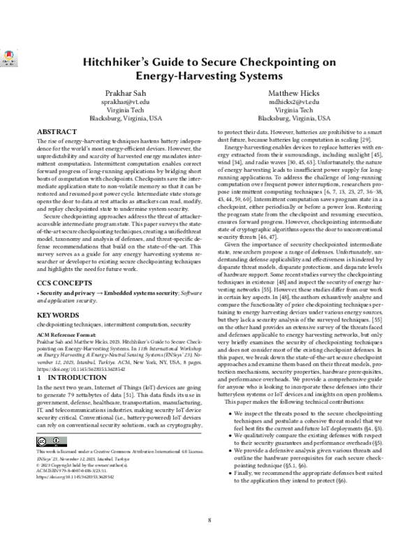 (PDF) Hitchhiker's Guide to Secure Checkpointing on Energy-Harvesting Systems