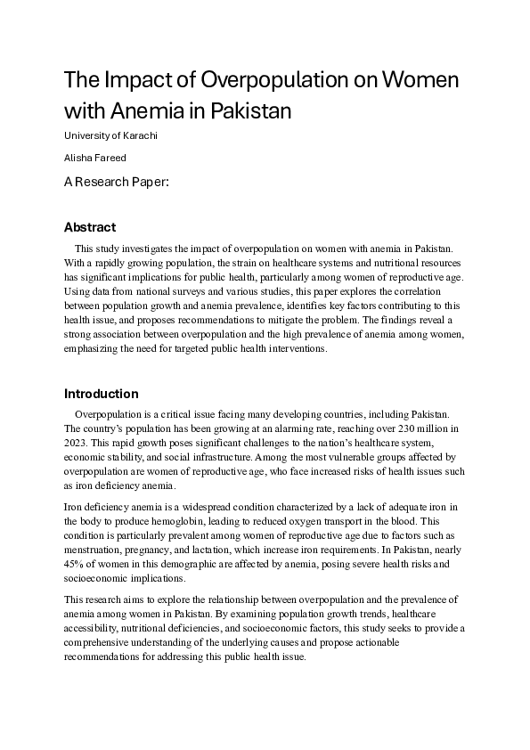 (PDF) The Impact of Overpopulation on Women with Anemia in Pakistan