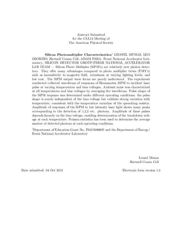 (PDF) Silicon Photomultiplier Characterization
