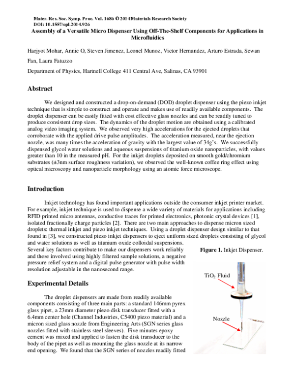 (PDF) Assembly of a Versatile Micro Dispenser Using Off-The-Shelf ...