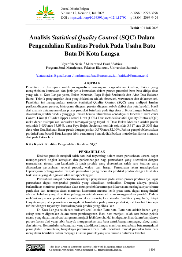 (PDF) Analisis Statistical Quality Control (SQC) Dalam Pengendalian Kualitas Produk Pada Usaha ...