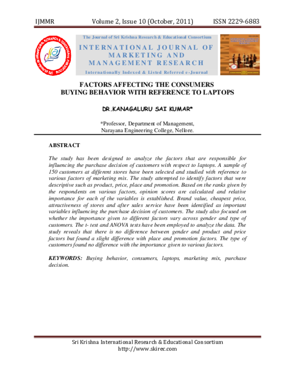 (PDF) Factors affecting the consumers buying behavior with reference to Laptops