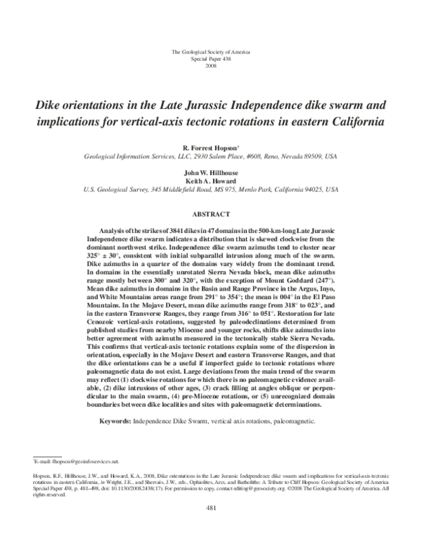 Dike orientations in the Late Jurassic Independence dike swarm and ...