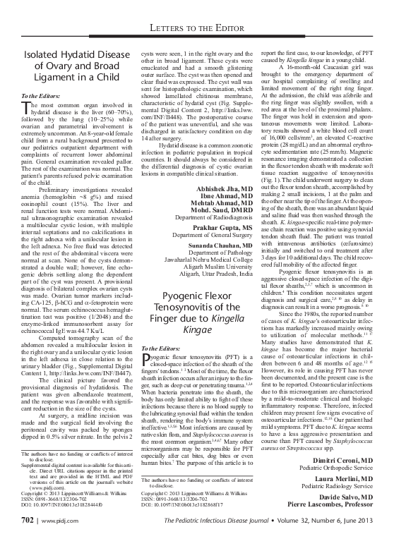 (PDF) Pyogenic Flexor Tenosynovitis of the Finger due to Kingella Kingae