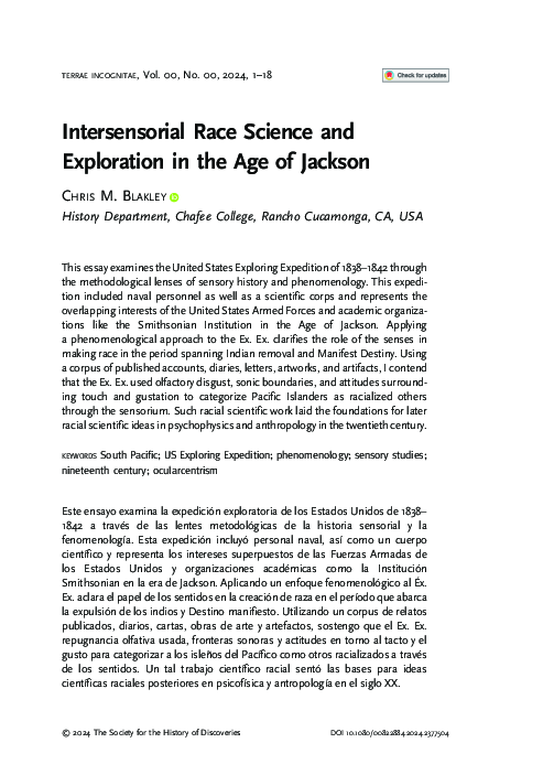 (PDF) Intersensorial Race Science and Exploration in the Age of Jackson