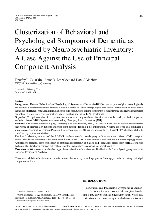 (PDF) Clusterization of Behavioral and Psychological Symptoms of ...