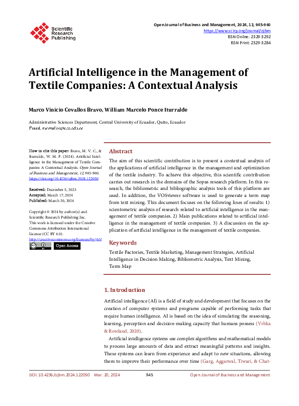 (PDF) Artificial Intelligence in the Management of Textile Companies: A Contextual Analysis