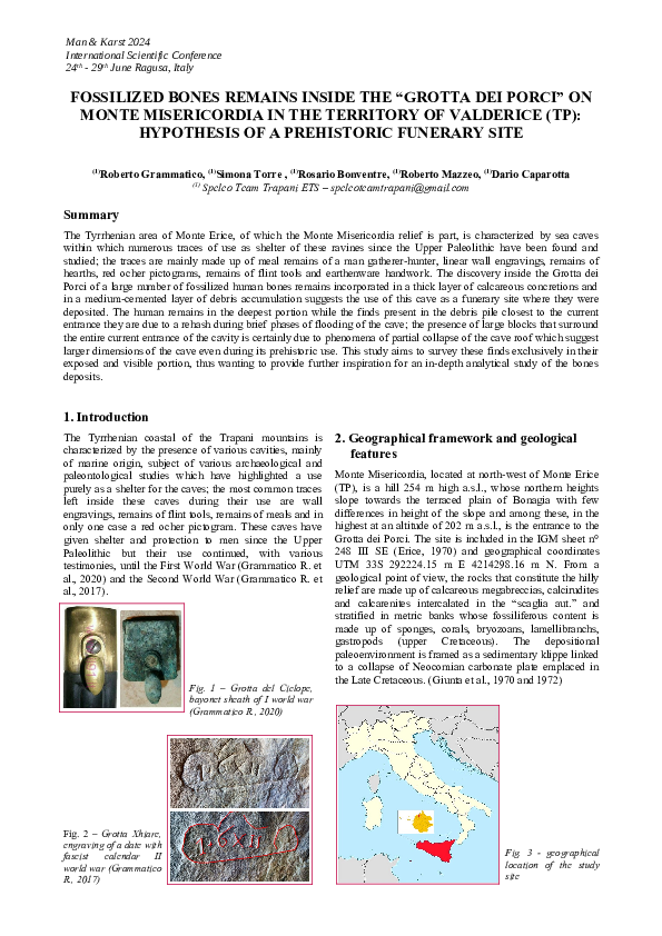 (PDF) FOSSILIZED BONES REMAINS INSIDE THE "GROTTA DEI PORCI" ON MONTE ...