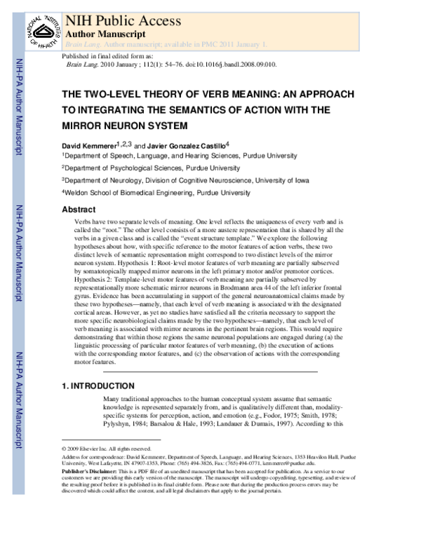 (PDF) The Two-Level Theory of verb meaning: An approach to integrating the semantics of action ...