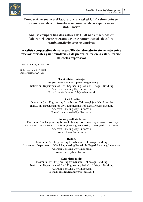 (PDF) Comparative analysis of laboratory unsoaked CBR values between ...