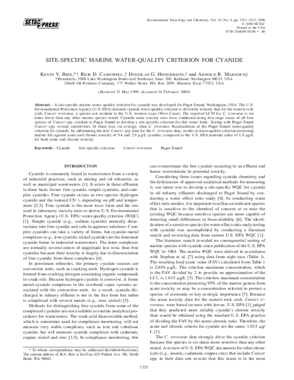 (PDF) Site-specific marine water-quality criterion for cyanide | Rick ...