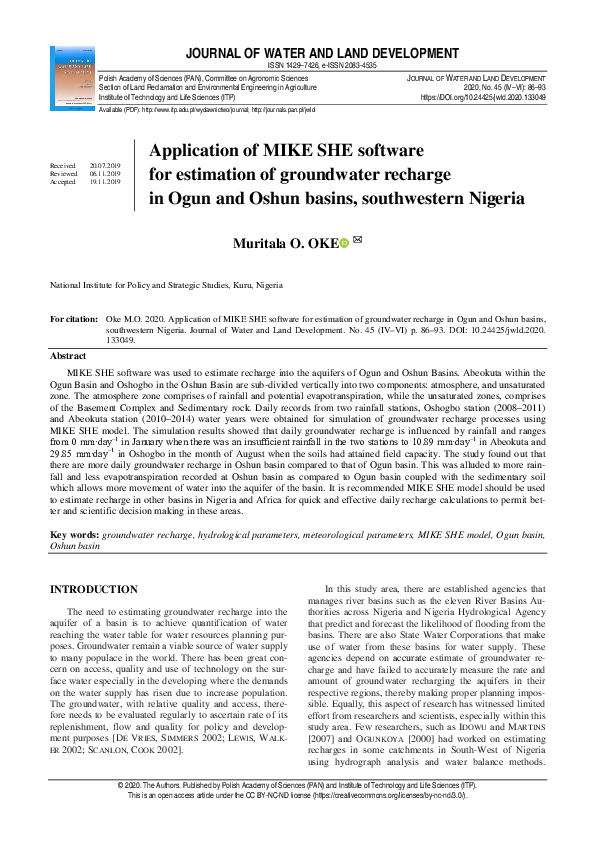 (PDF) Application of MIKE SHE software for estimation of groundwater ...