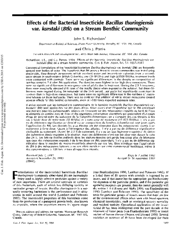 (PDF) Effects of the Bacterial Insecticide Bacillus thuringiensis var ...