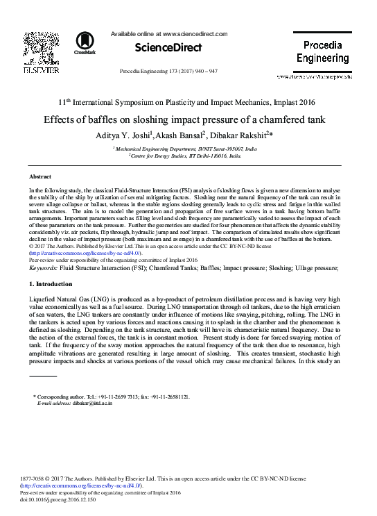 (PDF) Effects of Baffles on Sloshing Impact Pressure of a Chamfered Tank
