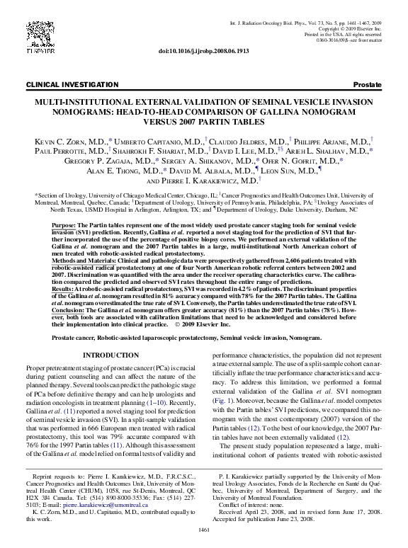 (PDF) Multi-Institutional External Validation of Seminal Vesicle Invasion Nomograms: Head-to ...