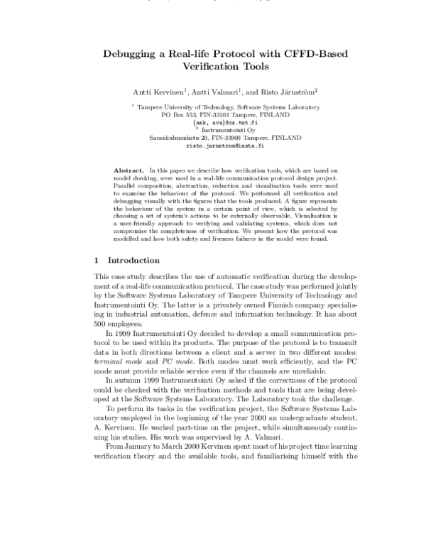 (PDF) Debugging a Real-life Protocol with CFFD-Based Verification Tools