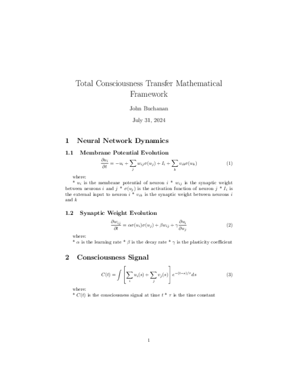 (PDF) Total Consciousness Transfer Mathematical Framework | John C ...