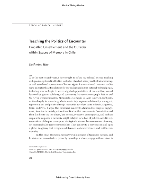 (PDF) Teaching the Politics of Encounter Empathic Unsettlement and the ...