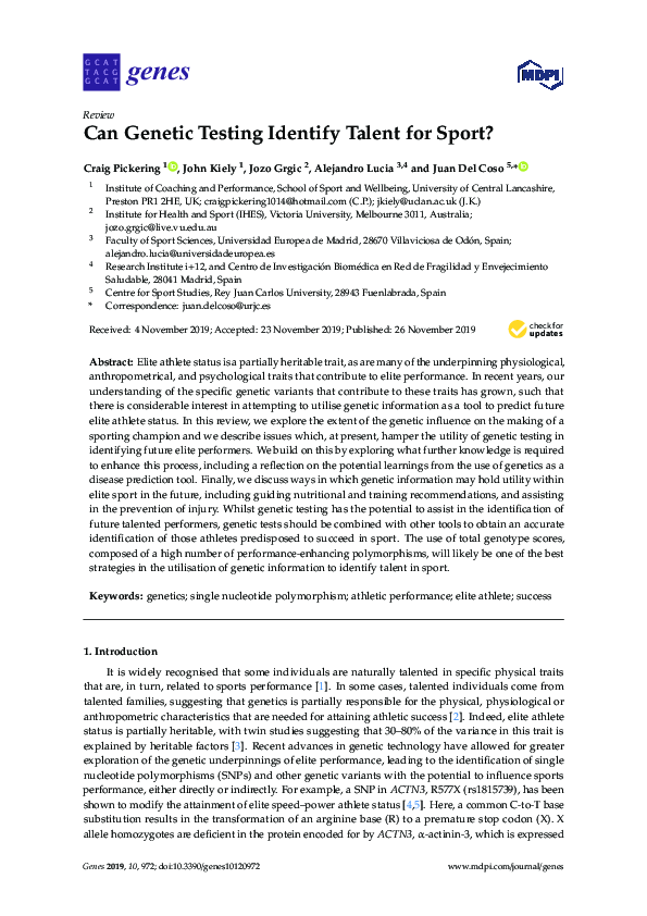 (PDF) Can Genetic Testing Identify Talent for Sport?