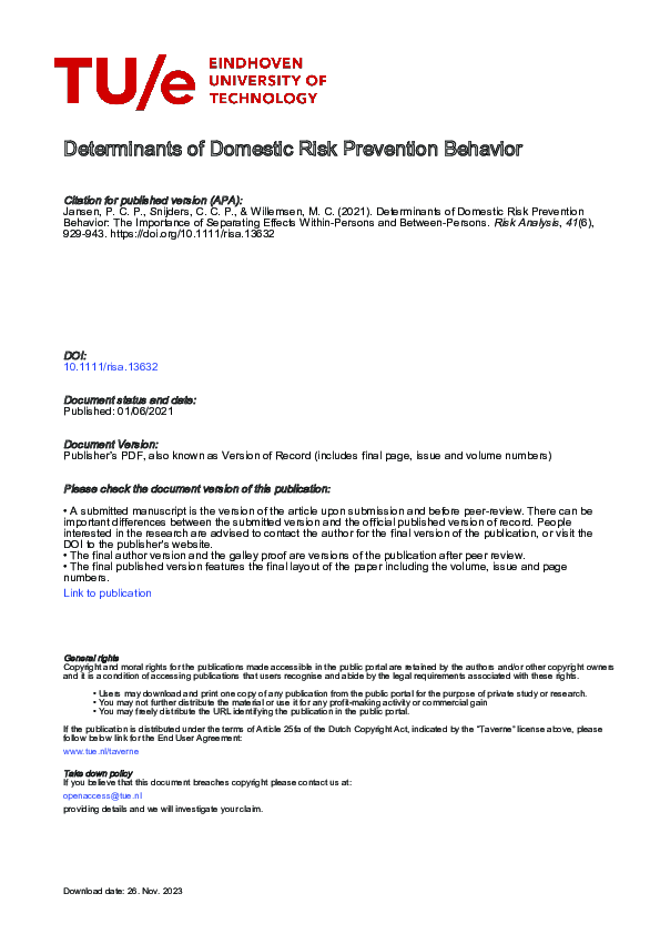 (PDF) Determinants of Domestic Risk Prevention Behavior: The Importance ...