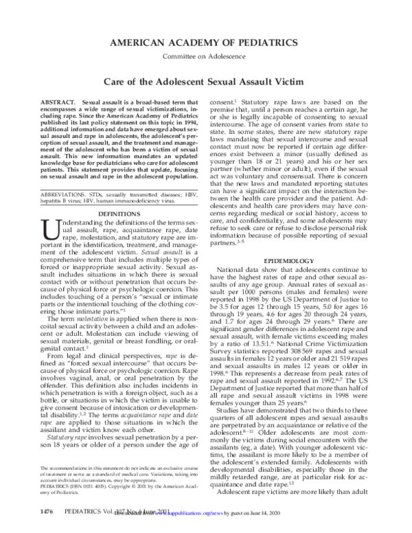 Pdf Care Of The Adolescent Sexual Assault Victim 7500