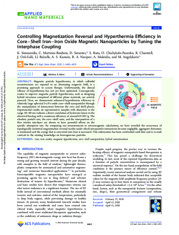 (PDF) Controlling Magnetization Reversal and Hyperthermia Efficiency in CoreShell IronIron Oxide ...