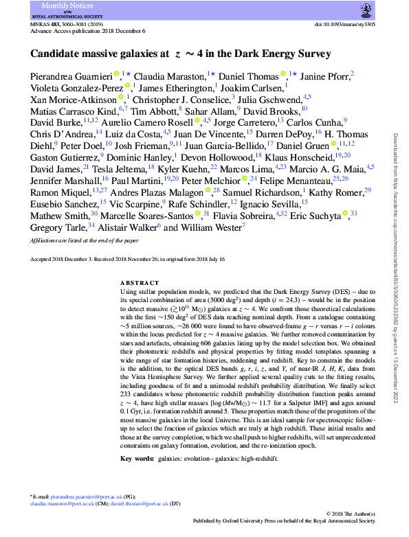 (PDF) Candidate massive galaxies atz ∼ 4 in the Dark Energy Survey