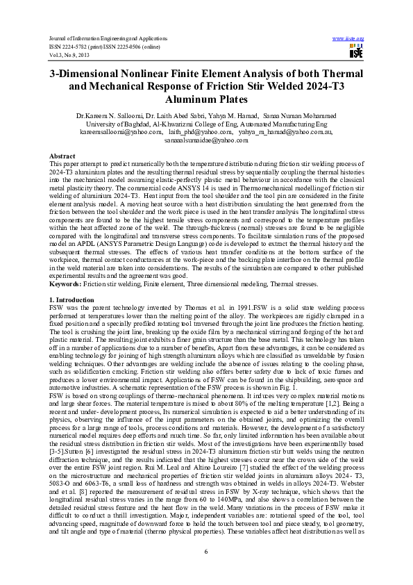 Pdf 3 Dimensional Nonlinear Finite Element Analysis Of Both Thermal