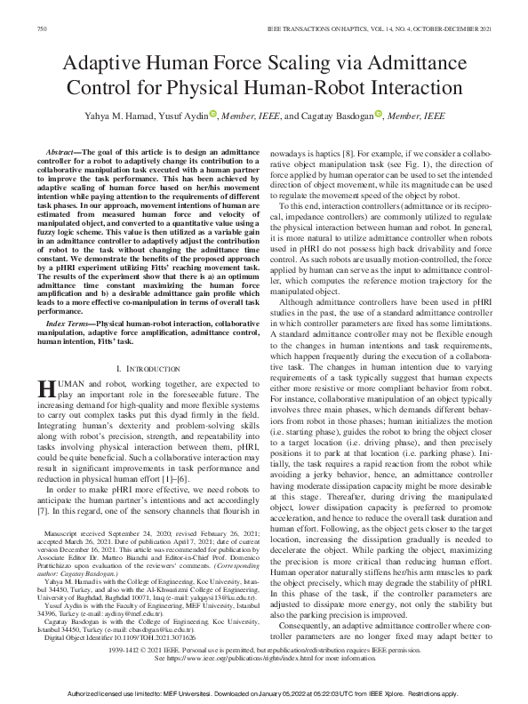 (PDF) Adaptive Human Force Scaling via Admittance Control for Physical ...