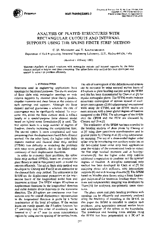 Pdf Analysis Of Plated Structures With Rectangular Cutouts And Internal Supports Using The
