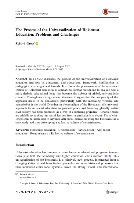 (PDF) The Process of the Universalization of Holocaust Education ...