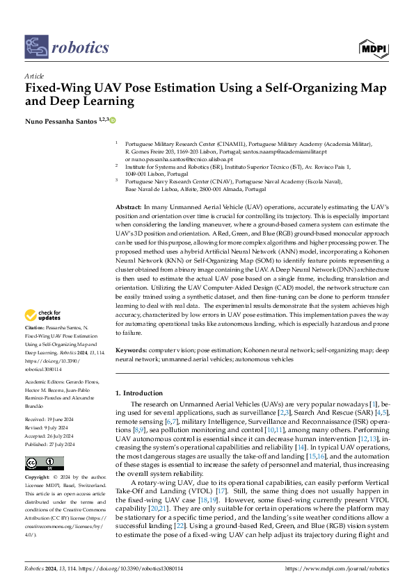 Pdf Fixed Wing Uav Pose Estimation Using A Self Organizing Map And Deep Learning