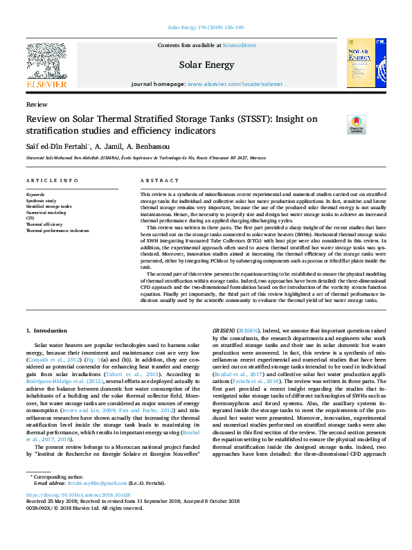 Pdf Review On Solar Thermal Stratified Storage Tanks Stsst Insight