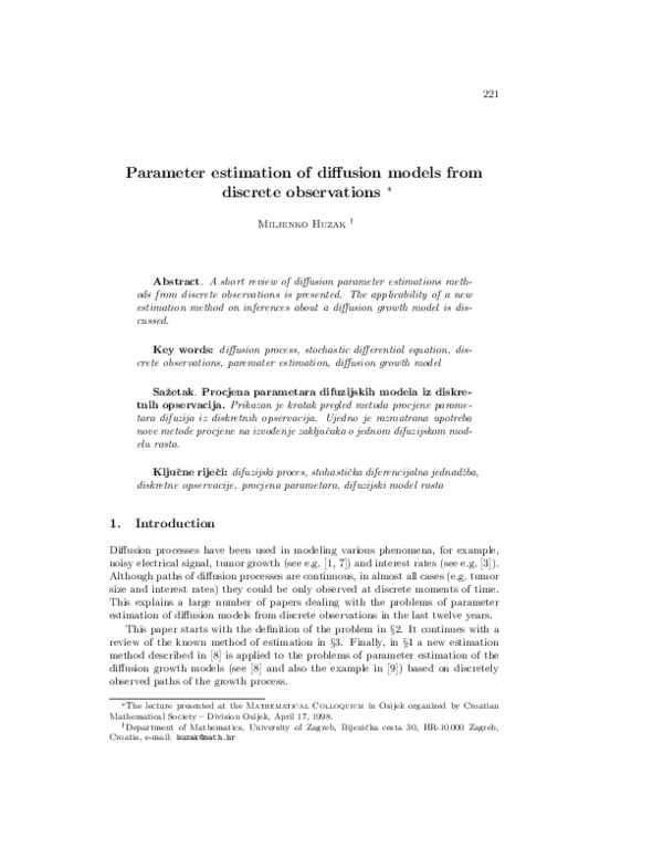 (PDF) Parameter estimation of diffusion models from discrete observations