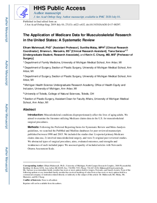 (PDF) The Application of Medicare Data for Musculoskeletal Research in ...