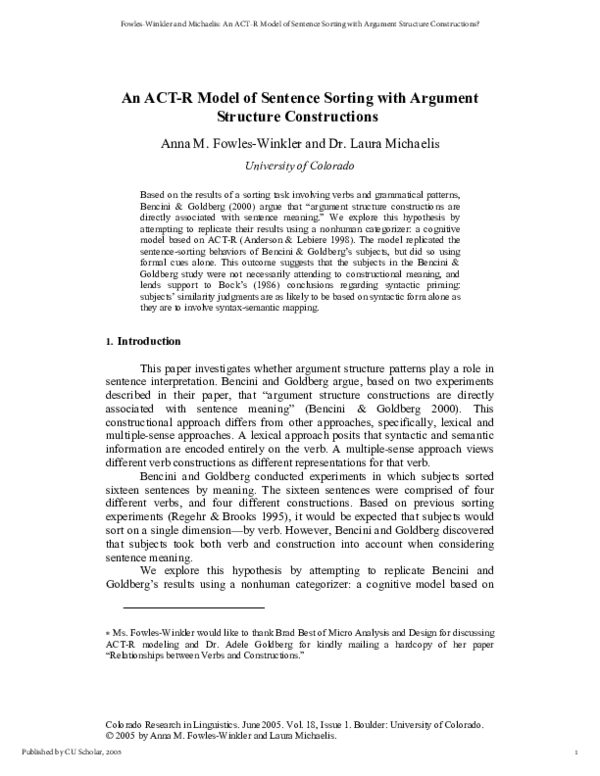 (PDF) An ACT-R Model of Sentence Sorting with Argument Structure Constructions