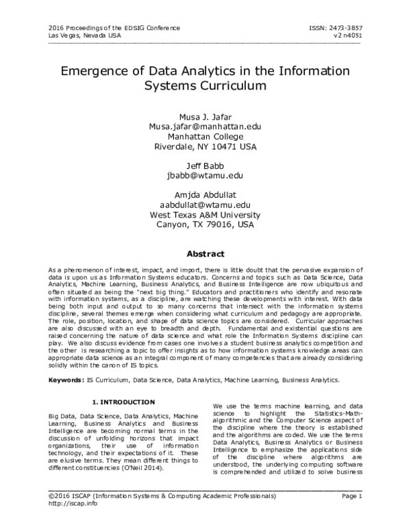 (PDF) Emergence of Data Analytics in the Information Systems Curriculum