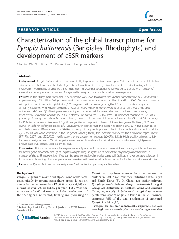 (PDF) Characterization of the global transcriptome for Pyropia ...
