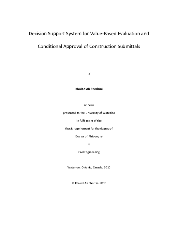 (PDF) Value-Based Decision Support System for Construction Submittals