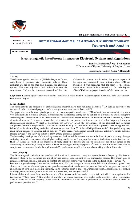 (PDF) Electromagnetic Interference Impacts on Electronic Systems and Regulations