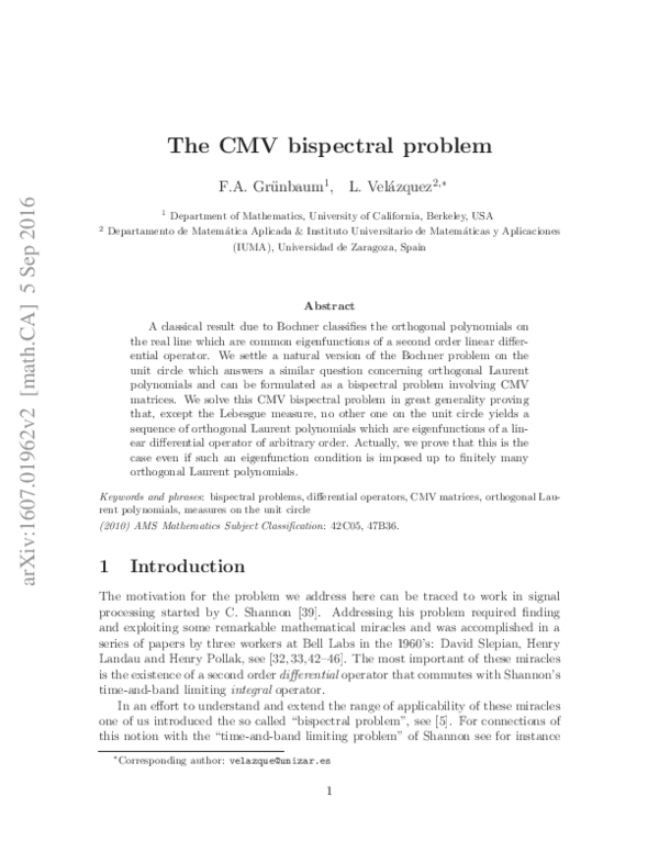 (PDF) The CMV Bispectral Problem