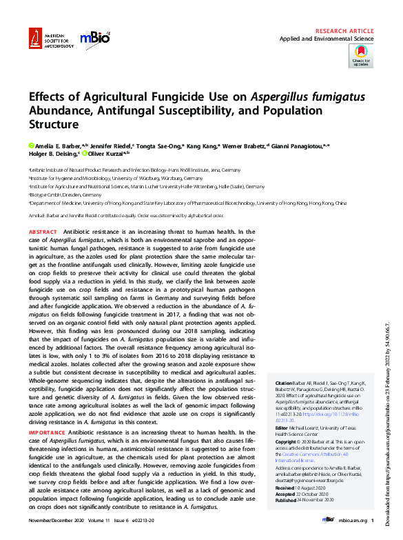 (PDF) Effects of Agricultural Fungicide Use on Aspergillus fumigatus ...