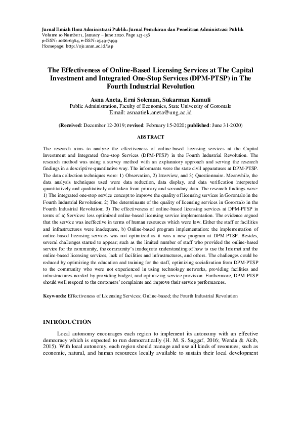 (PDF) The Effectiveness of Online-Based Licensing Services at The ...